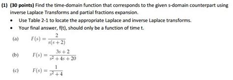 solved find the time domain function that corresponds to the
