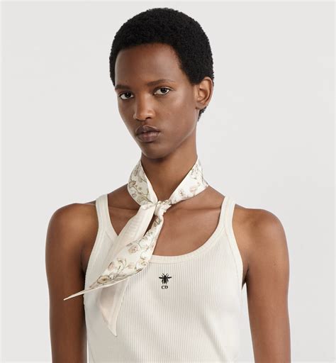 Millefiori 미차 스카프 화이트 And 라이트 베이지 실크 트윌 Dior