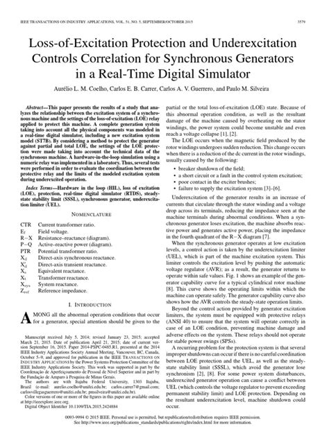 Loss Of Excitation Protection And Underexcitation Controls Correlation For Synchronous