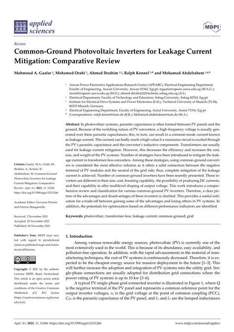 Pdf Common Ground Photovoltaic Inverters For Leakage Current Mitigation Comparative Review