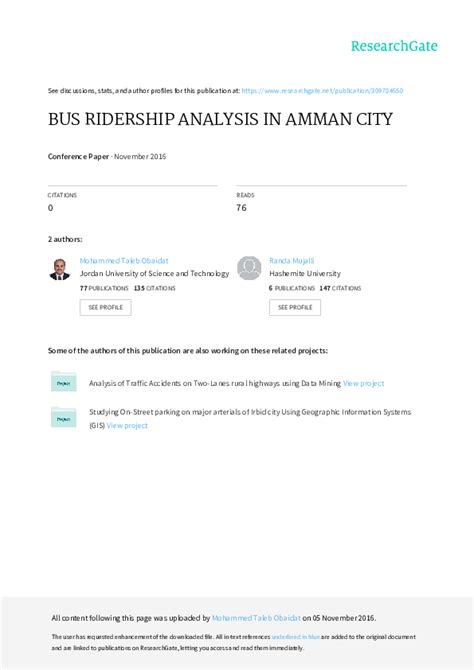 Pdf Bus Ridership Analysis In Amman City