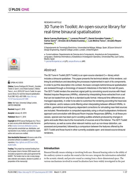 3d Tune In Toolkit An Open Source Library For Real Time Binaural