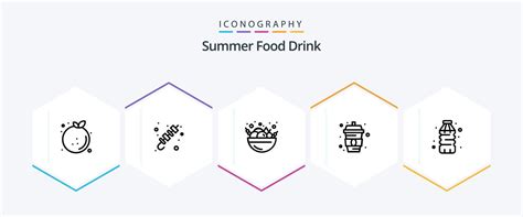 Summer Food Drink 25 Line Icon Pack Including Bottle Sparkling Water Grilled Food Food Fruit