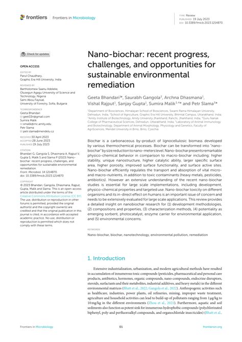 Pdf Nano Biochar Recent Progress Challenges And Opportunities For Sustainable Environmental
