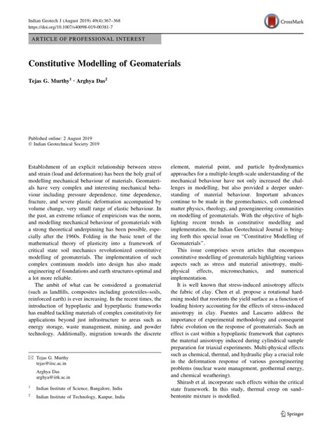 Pdf Constitutive Modelling Of Geomaterials