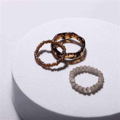 크로마무드 자체제작 레오파드 호피 가을 호마이카 물결 아크릴 비즈 반지 세트 3pcs