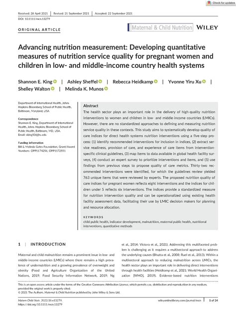 Advancing Nutrition Measurement Developing Quantitative Measures Of Nutrition Service Quality