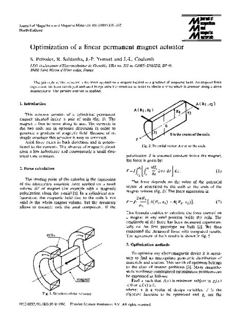 Pdf Optimization Of A Linear Permanent Magnet Actuator