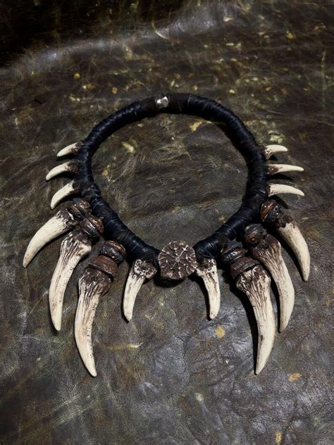 Bone And Tooth Leather Choker Tribal Gothic Necklace Larp And Cosplay