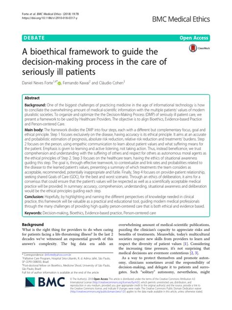 a bioethical framework to guide the decision making process in the care