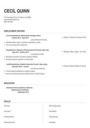 Biostatistician Resume Sample Tips Online Resume Builder