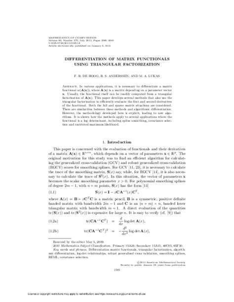 Pdf Differentiation Of Matrix Functionals Using Triangular Factorization
