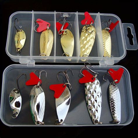 10pcs Set Metal Fishing Lures Bass Spoon Crank Bait Saltwater Tackle