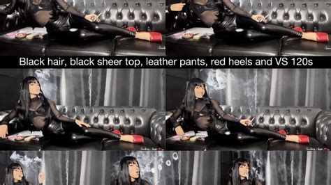 Black Hair Black Sheer Top Leather Pants Red Heels And Virginia