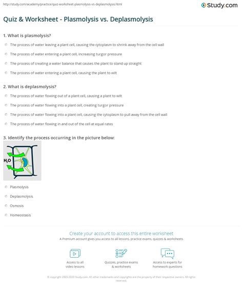 Quiz And Worksheet Plasmolysis Vs Deplasmolysis