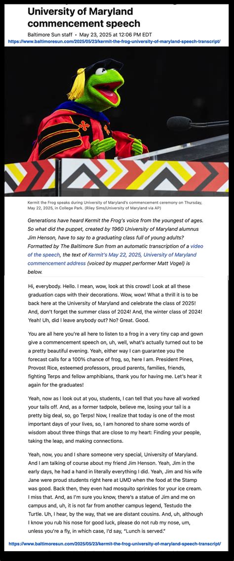 Kermit The Frog University Of Maryland Commencement Speech Excerpt