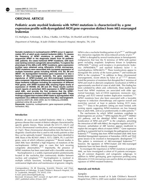 Pdf Pediatric Acute Myeloid Leukemia With Npm1 Mutations Is