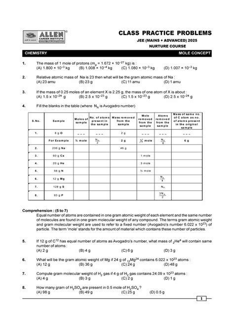 mole concept assignment pdf pdf