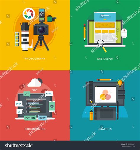 Set Flat Design Illustration Concepts Photography Stock Vector Royalty Free