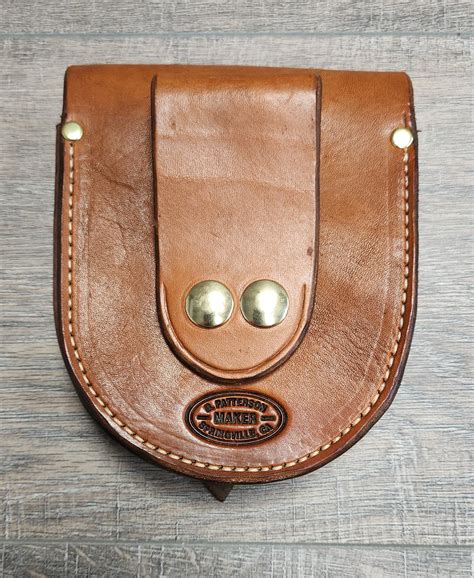 Leather Belt Pouch With Geometric Tooling In Medium Brown Finish