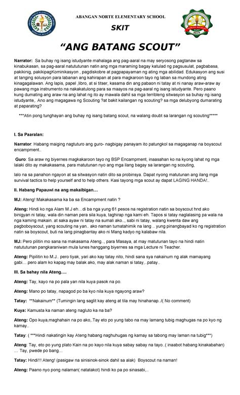 Ang Batang Scout Abangan Norte Elementary School Skit “ang Batang Scout” Narrator Sa Buhay Ng