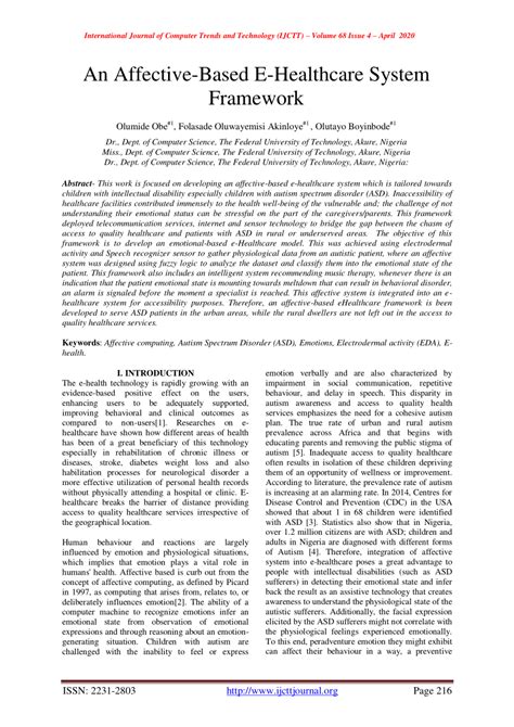 Pdf An Affective Based E Healthcare System Framework