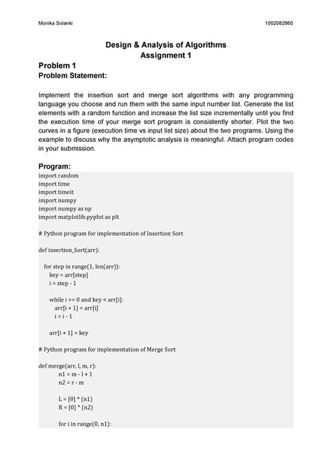 Daa Assignment 1 Design And Analysis Of Algorithms Assignment 1 Problem 1 Problem Statement