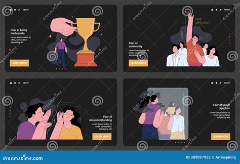 Human Fears Dark Or Night Mode Web Landing Set Scared Characters