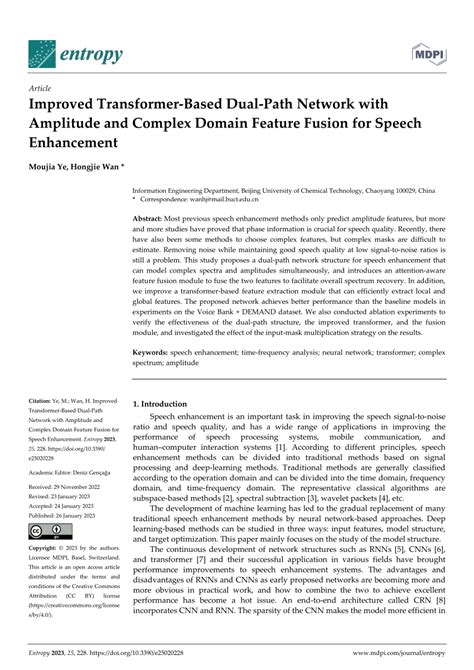 Pdf Improved Transformer Based Dual Path Network With Amplitude And