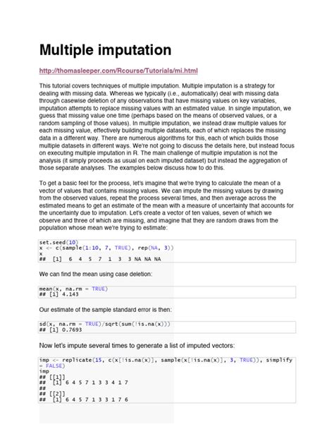 Multiple Imputation Tutorial R Pdf