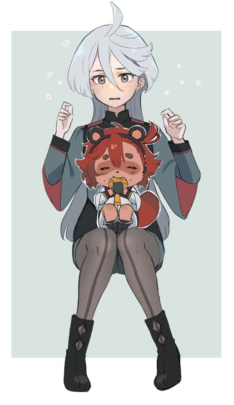 suletta mercury and miorine rembran gundam and 1 more drawn by sakasa
