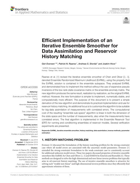 pdf efficient implementation of an iterative ensemble smoother for