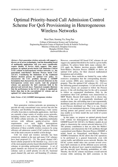 pdf optimal priority based call admission control scheme for qos provisioning in heterogeneous