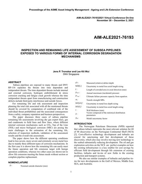 Pdf Inspection And Remaining Life Assessment Of Subsea Pipelines Exposed To Various Forms Of
