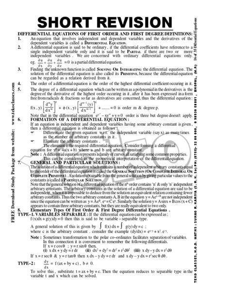 44 Diffrential Equations Part 2 Of 3 Pdf Tangent Equations
