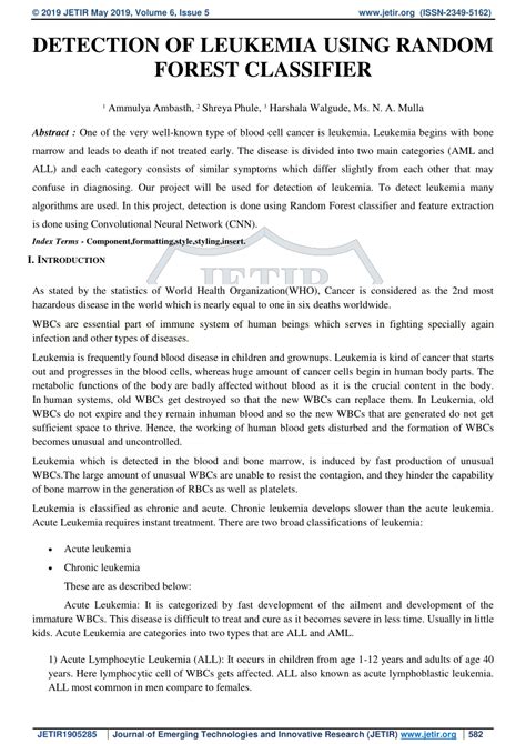 pdf detection of leukemia using random forest classifier