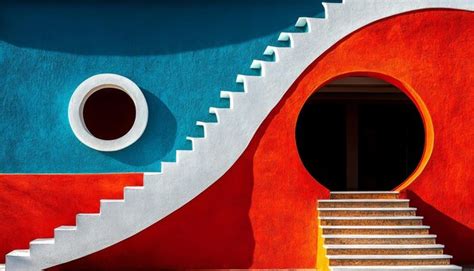 Abstract Architectural Design With Curved Stairs Ovals And Bright Colors Premium Ai Generated