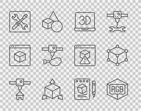 Set Line D Printer House RGB And CMYK Color Mixing Isometric Cube Setting Chicken Leg