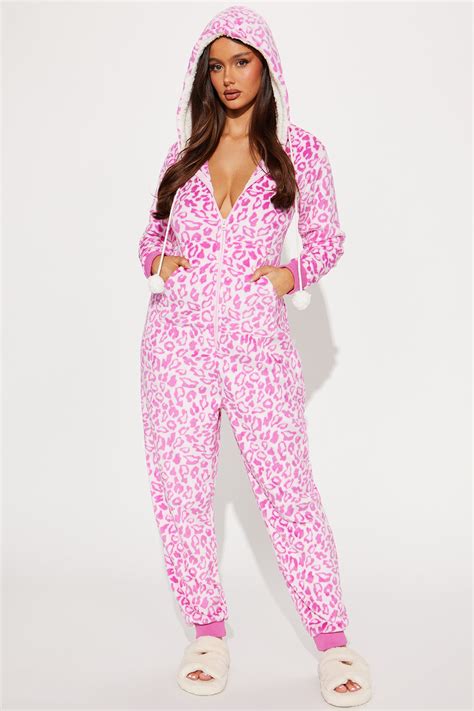 Wild And Fierce Plush Pj Jumpsuit Onesie Pink Fashion Nova