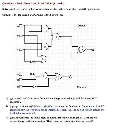Solved Question 4 Logic Circuits And Truth Tables 20 Marks Solve Problems Related To The Two