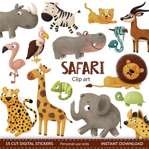 Clip Art Safari Animals Pack Zoo Animals Doodle Cute Illustrations Pre Cropped Png Files