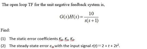 Solved The Open Loop Tf For The Unit Negative Feedback