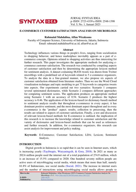 Pdf E Commerce Customer Satisfaction Analysis On Microblogs