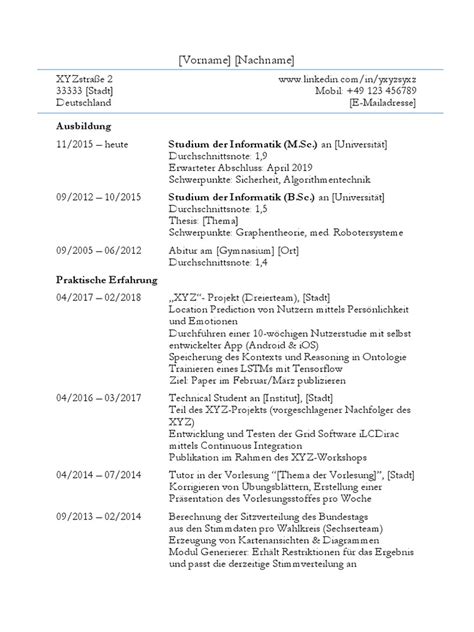 Lebenslauf Informatik Master Pdf