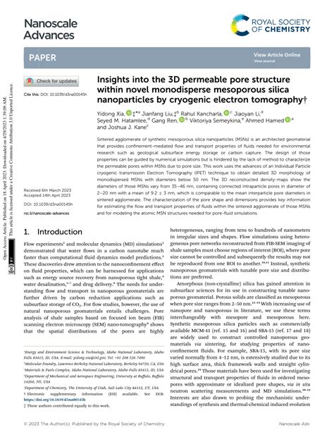 Pdf Insights Into The 3d Permeable Pore Structure Within Novel Monodisperse Mesoporous Silica