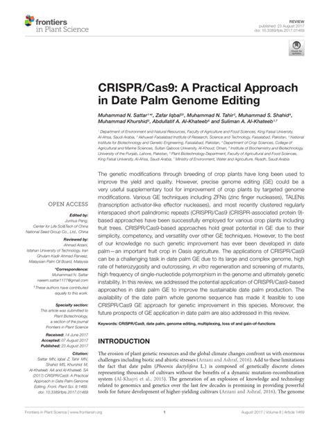 PDF CRISPR Cas A Practical Approach In Date Palm Genome Editing