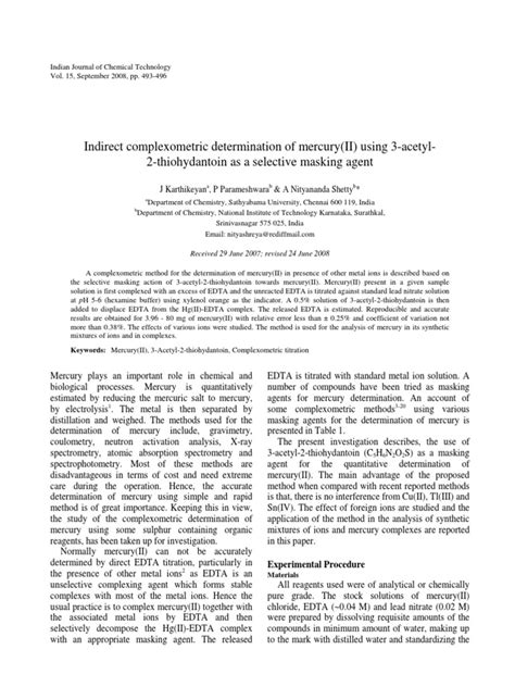 Indirect Complexometric Determination Of Mercury Ii Using 3 Acetyl 2 Thiohydantoin As A