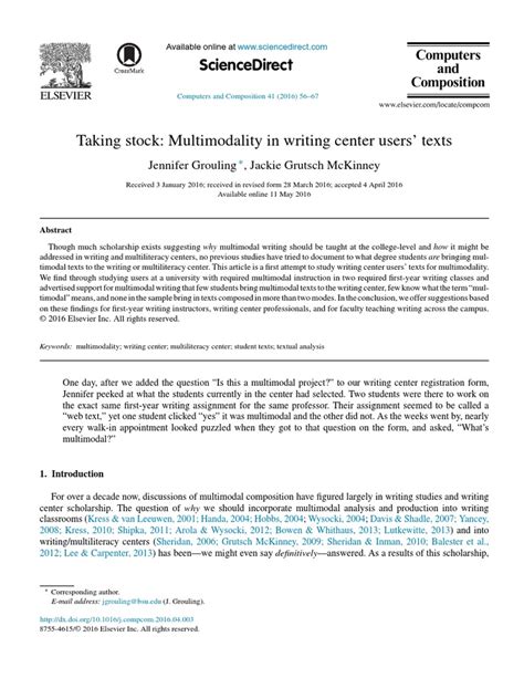 Taking Stock Multimodality In Writing Pdf Linguistics Writing
