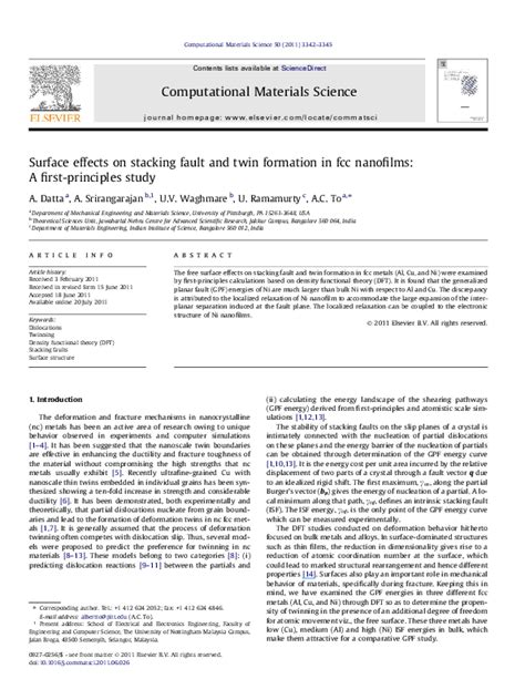 Pdf Surface Effects On Stacking Fault And Twin Formation In Fcc