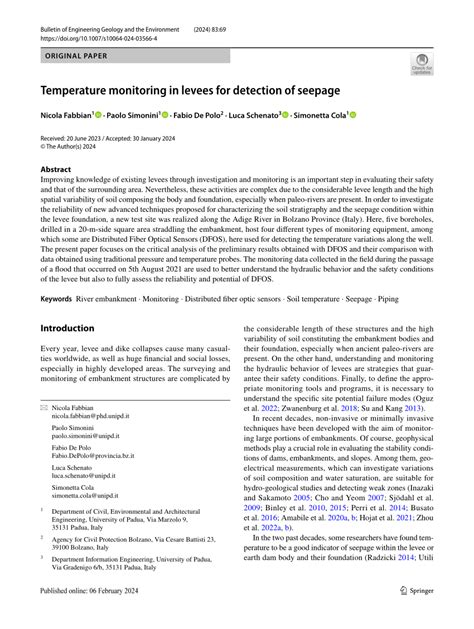 Pdf Temperature Monitoring In Levees For Detection Of Seepage